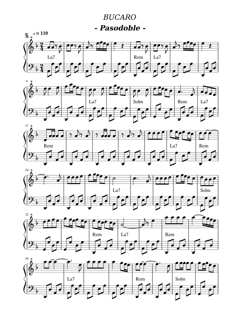 BUCARO Sheet music for Piano (Solo) | Musescore.com