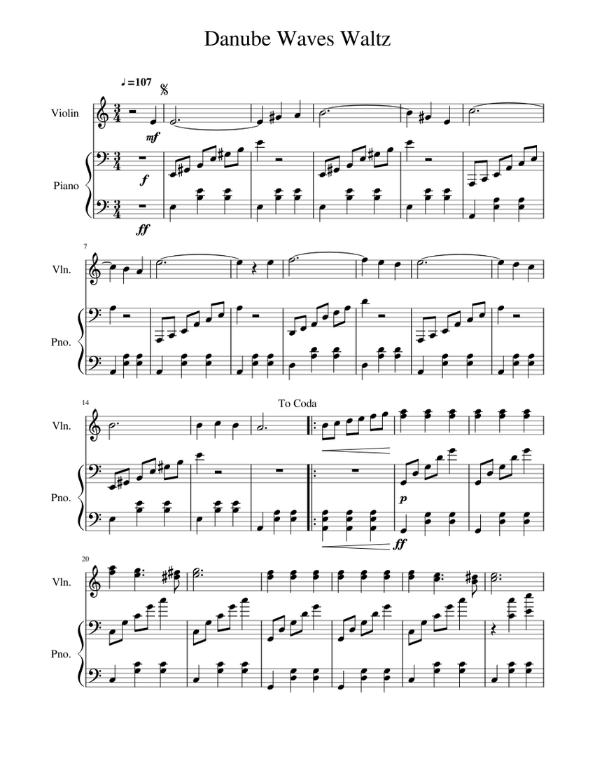 Danube Waves Waltz Sheet music for Piano, Violin (Solo) | Musescore.com