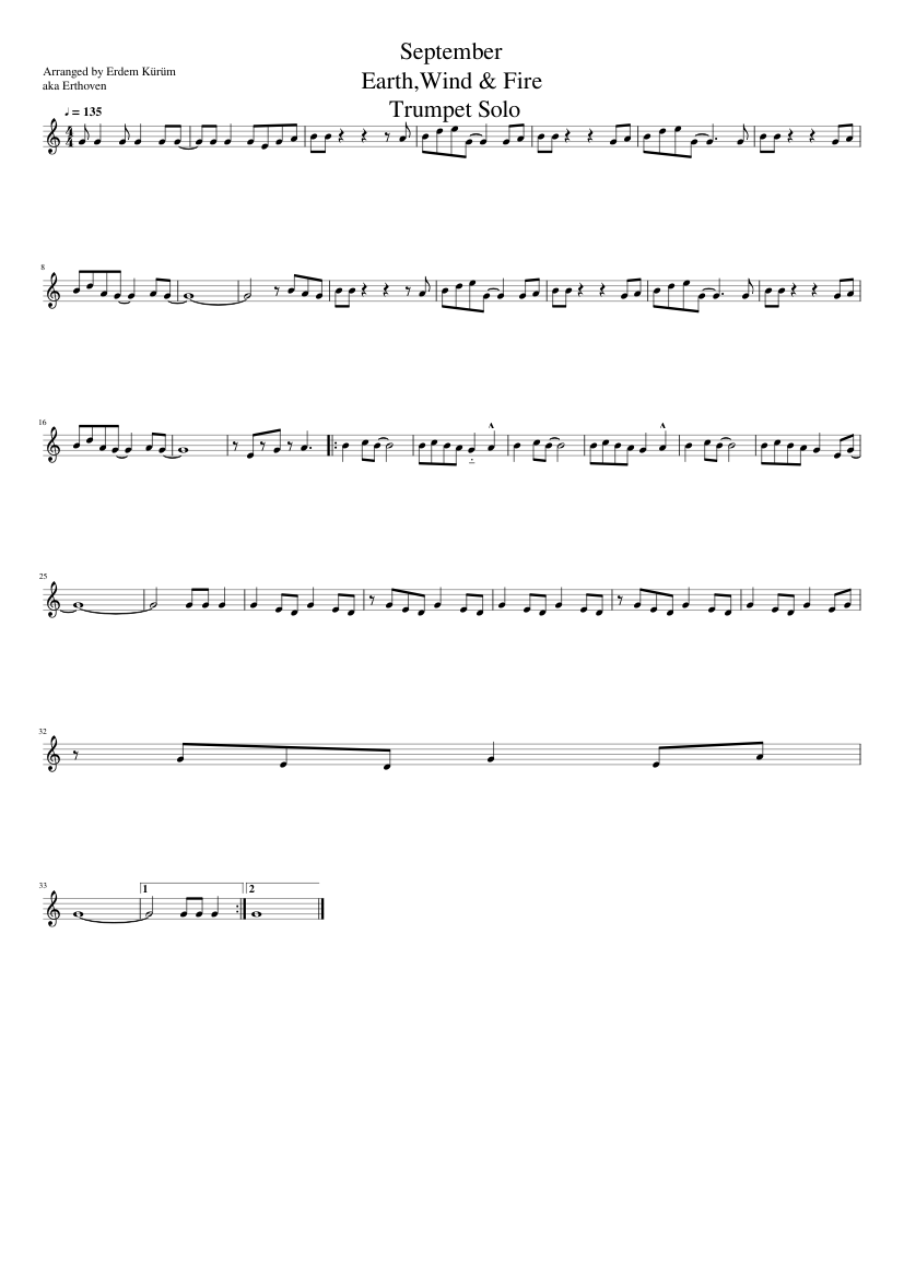 September Earth,Wind & Fire Trumpet Solo Sheet music for Trumpet in b-flat (Solo) | Musescore.com