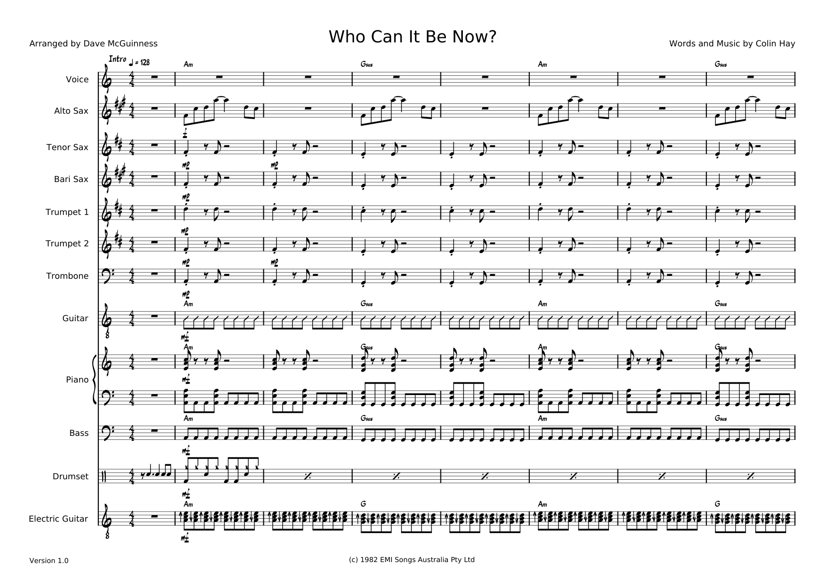 Who Can It Be Now? – Colin Hay, Men At Work Sheet Music for Piano, Trombone, Vocals, Saxophone ...