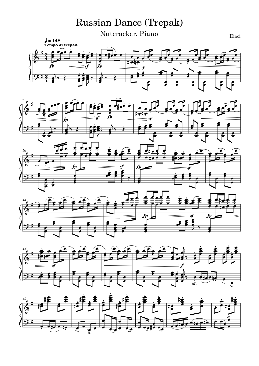 Nutcracker, 12d. Russian Dance (Trepak) Sheet music for Piano (Solo) | Musescore.com