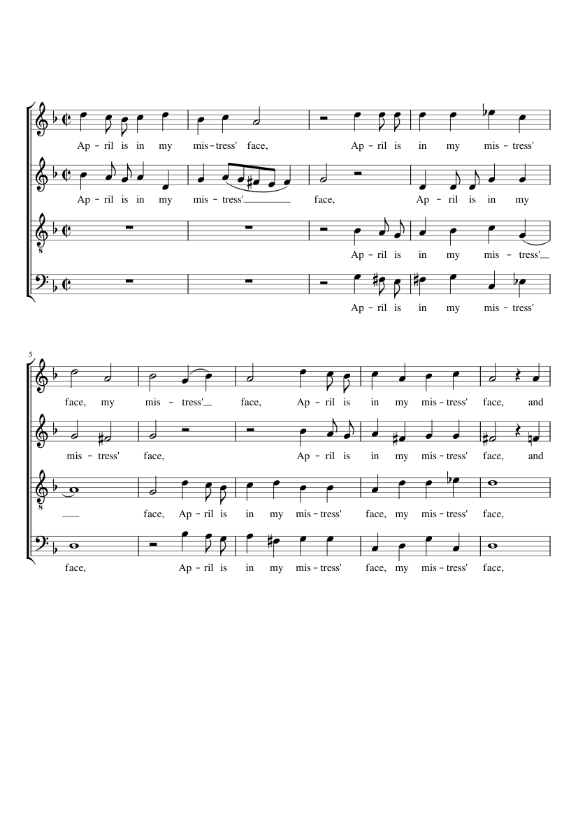 April is in my mistress' face - Thomas Morley Sheet Music for Soprano ...