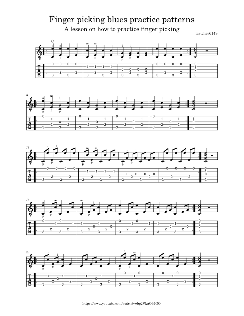 Finger_picking_blues_practice_patterns Sheet music for Guitar (Solo) | Musescore.com