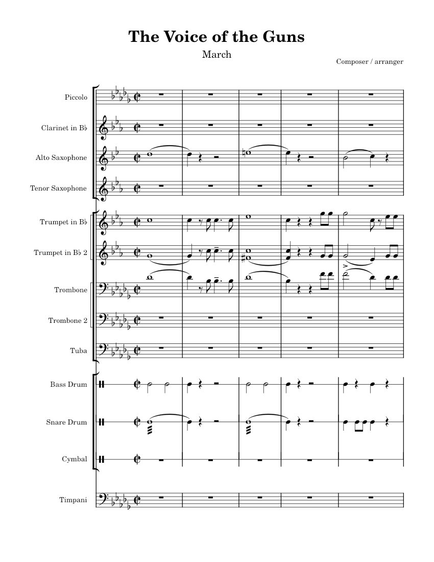 The Voice of the Guns Sheet music for Trombone, Tuba, Oboe, Saxophone ...