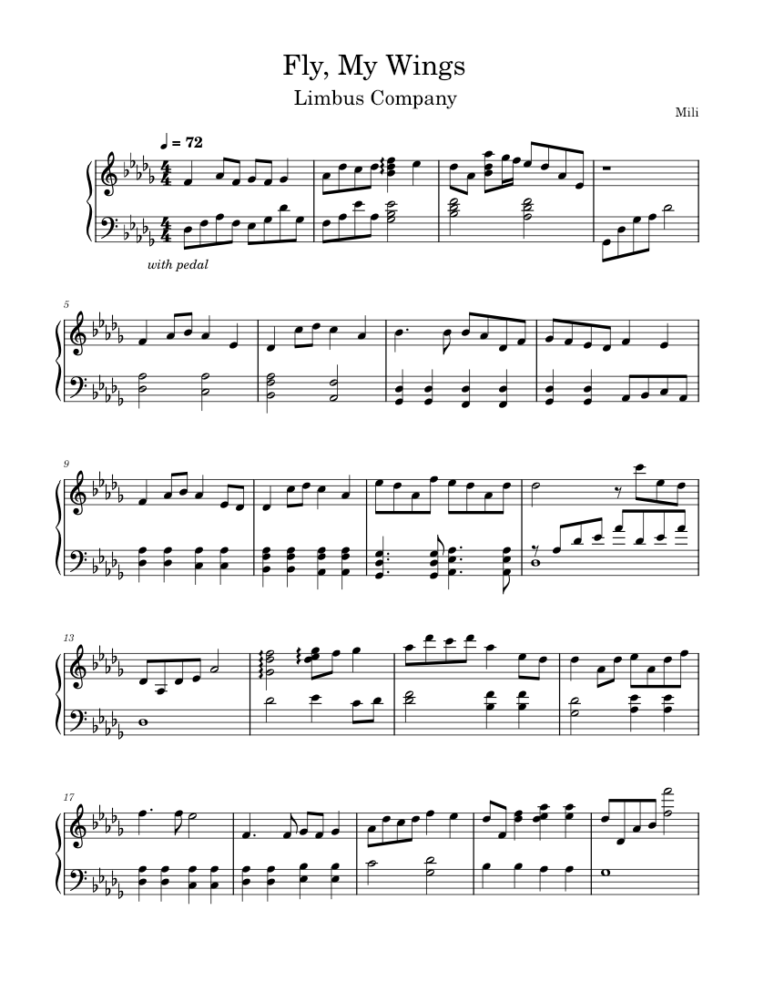 Fly, My Wings – Mili Sheet Music for Piano (Solo) | MuseScore.com