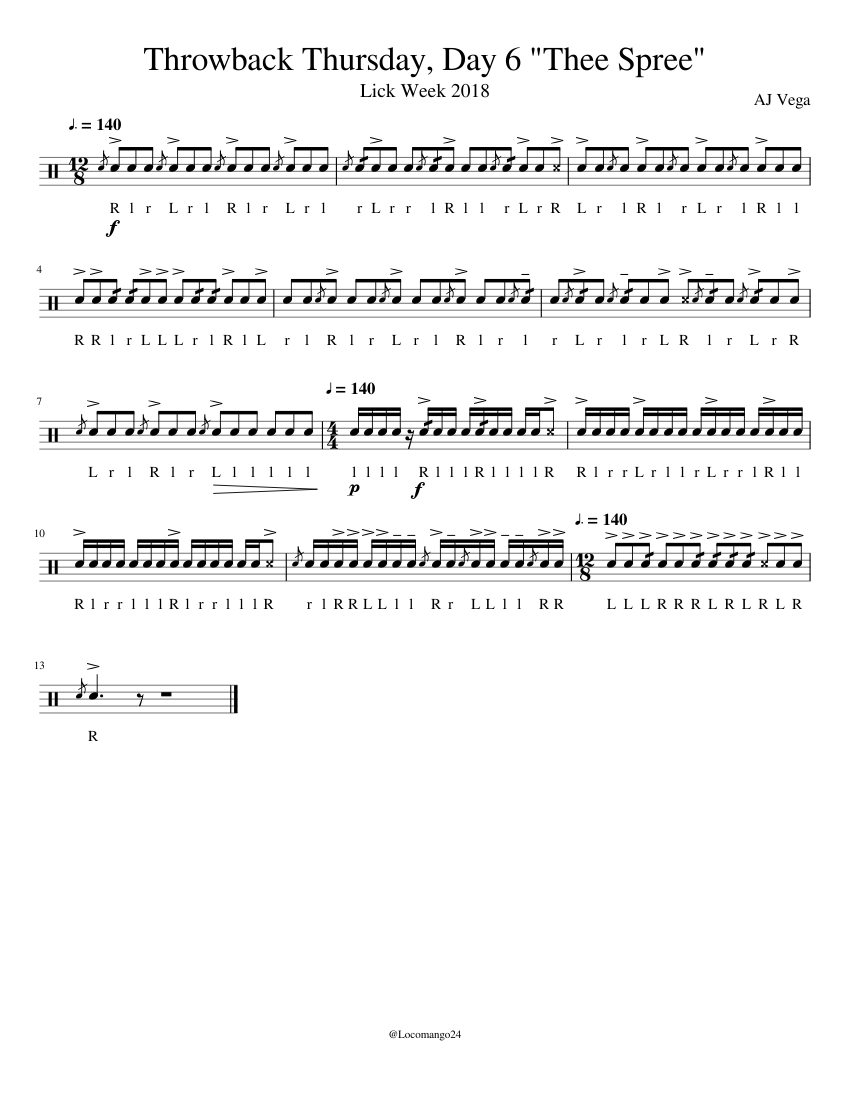Throwback Thursday, Day 6 "Thee Spree" Sheet music for Snare drum (Solo ...