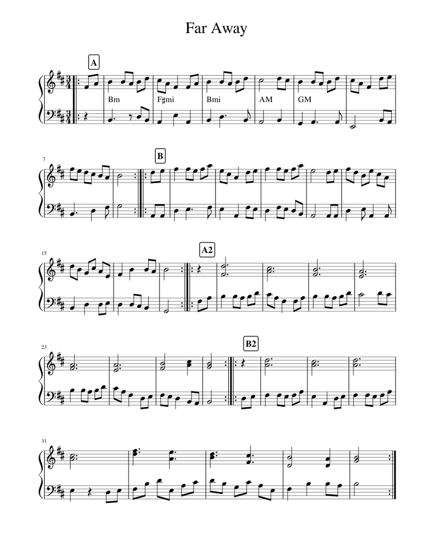 Far Away Sheet music for Piano (Solo) | Download and print in PDF or ...