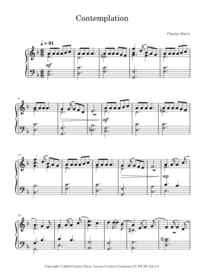 Contemplation Sheet music for Piano (Solo) Easy | Musescore.com