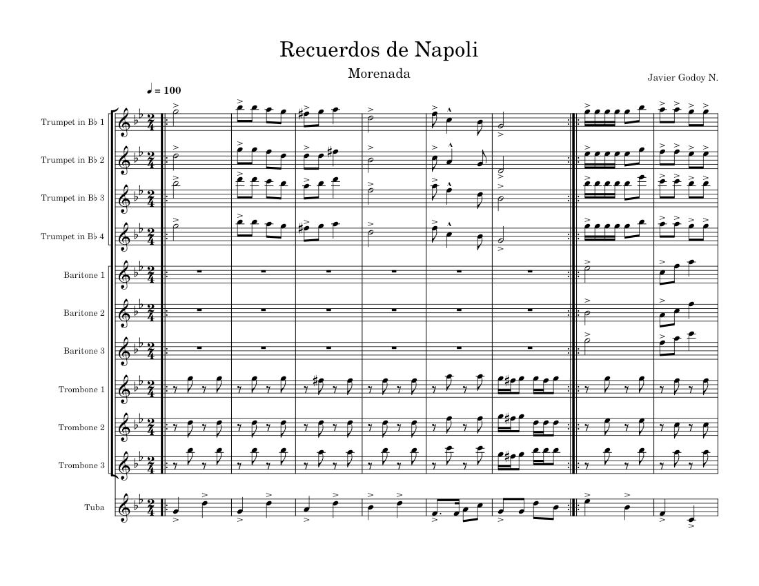 Morenada - Recuerdos de Napoli Sheet Music for Trombone, Tuba, Trumpet ...