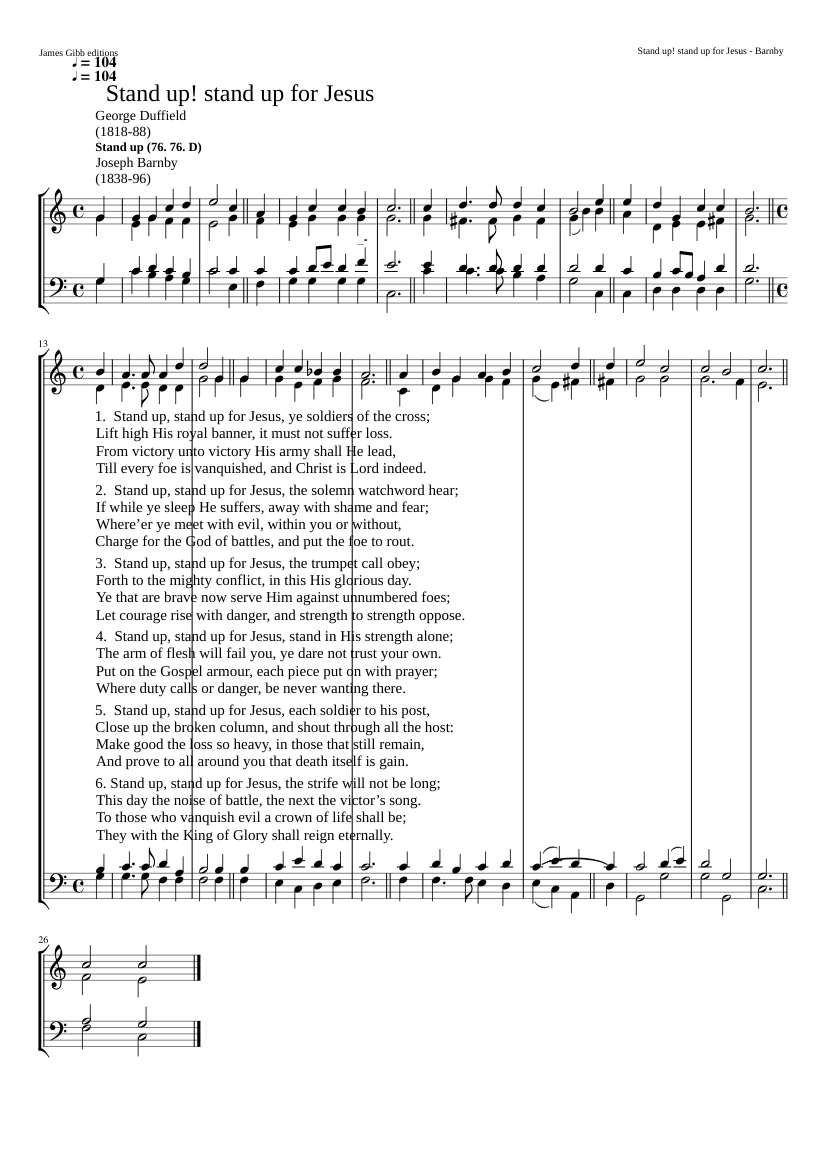Stand up! stand up for Jesus - Joseph Barnby Sheet music for Woodwinds ...