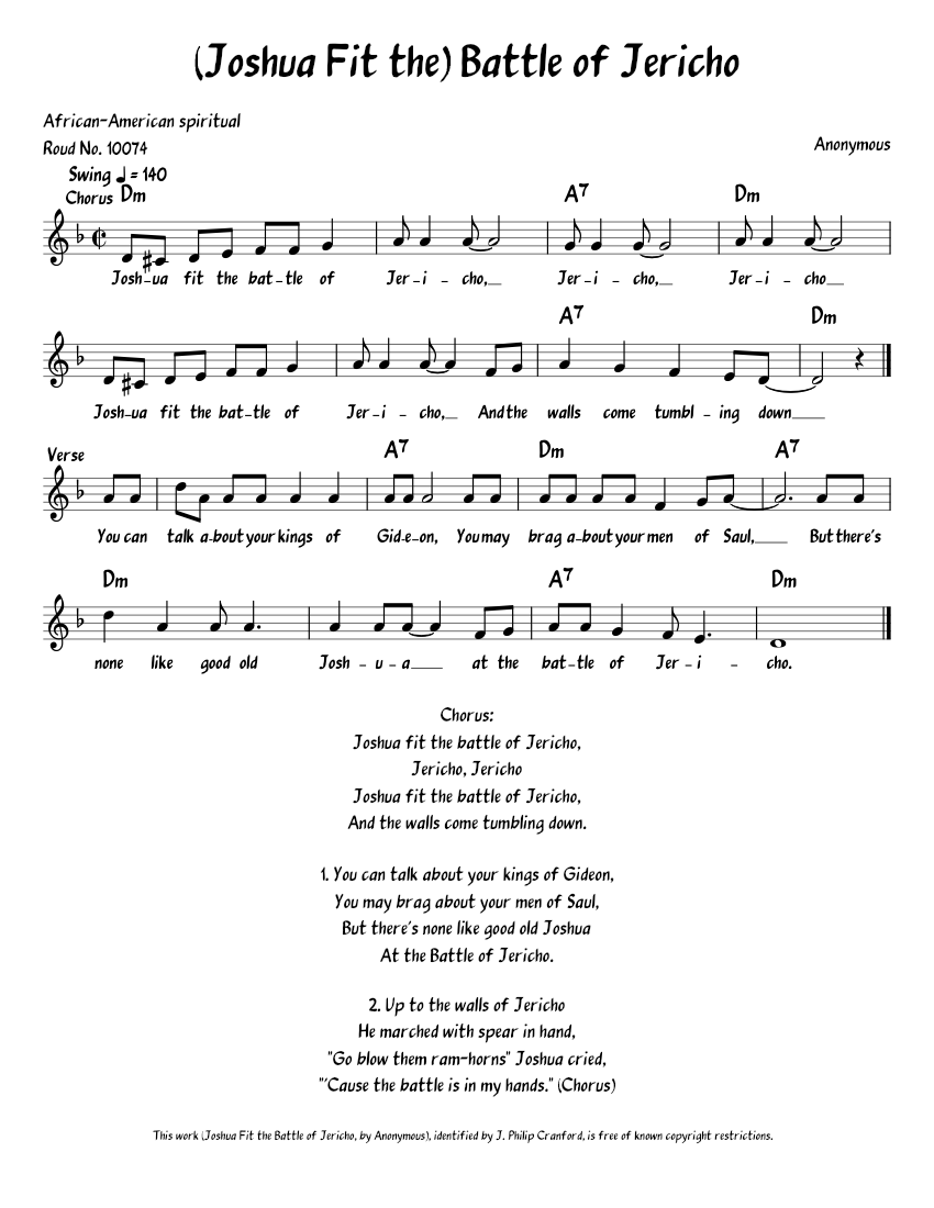 Joshua Fit the Battle of Jericho - Lead Sheet Sheet music for Piano ...