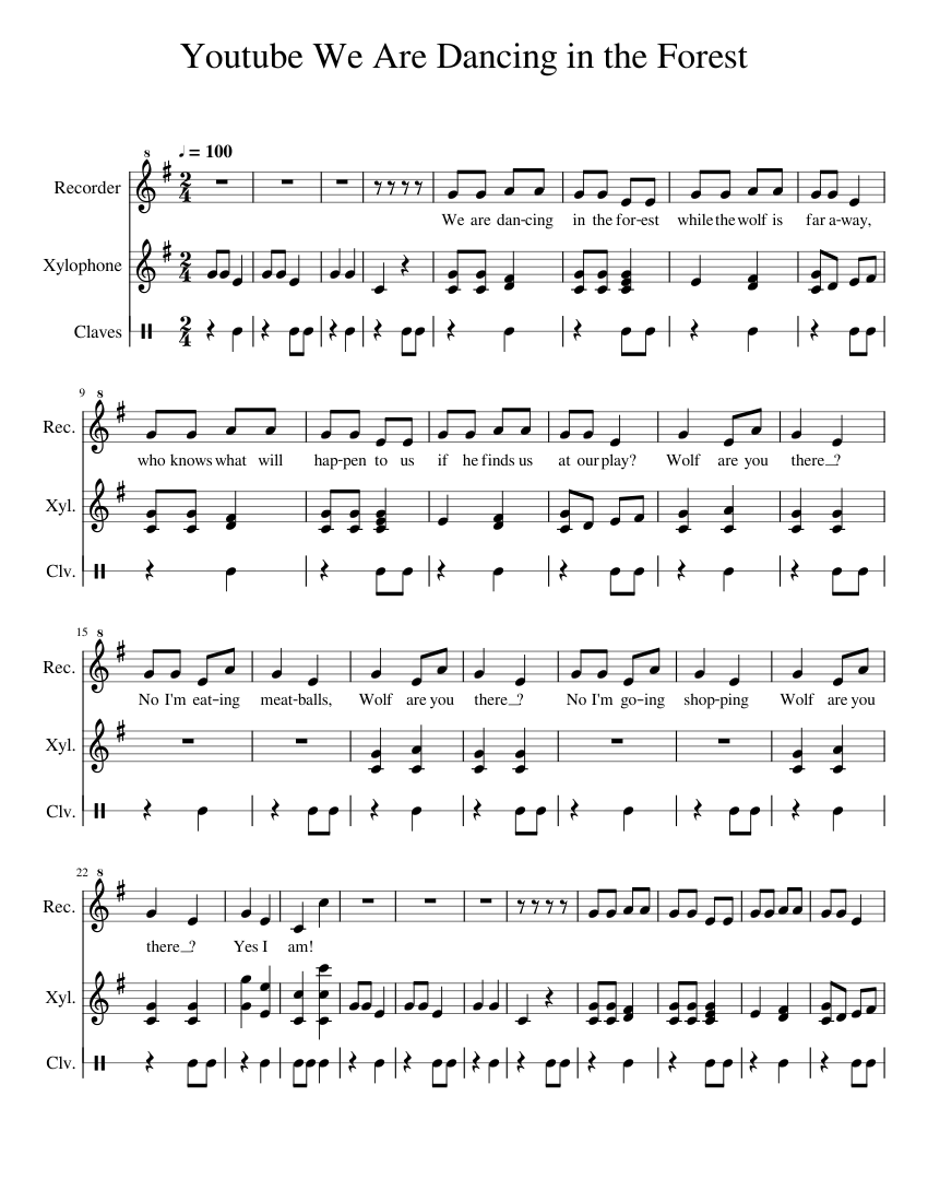 We Are Dancing in the Forest Sheet music for Xylophone, Recorder ...