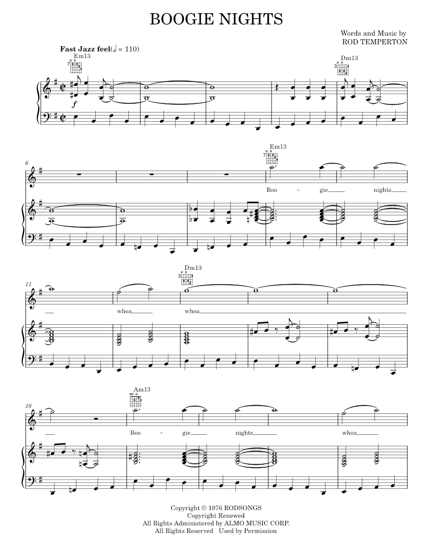 Play Official version of Boogie nights Sheet Music by Heatwave for ...