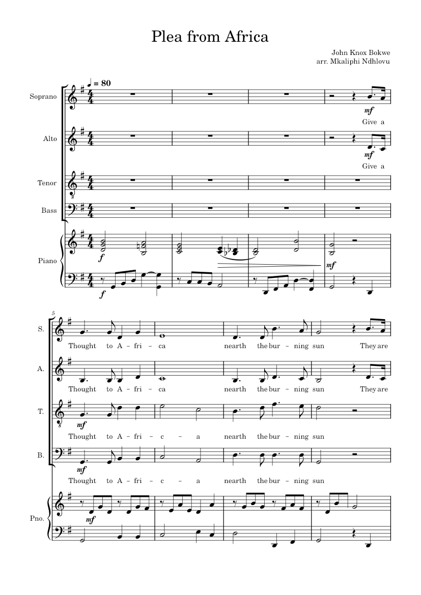 Plea For Africa Sheet Music for Piano, Bass guitar, Synthesizer (SATB ...
