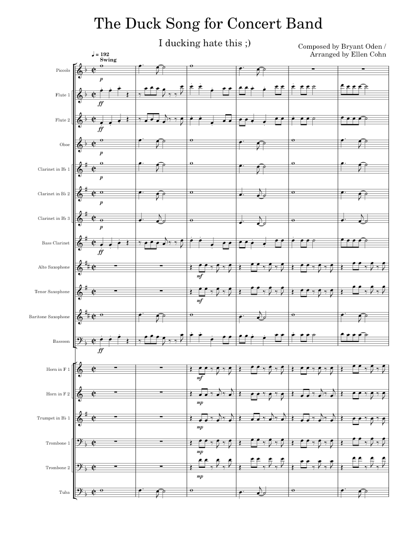 The Duck Song – Bryan Oden The Duck Song for Concert Band Sheet Music ...