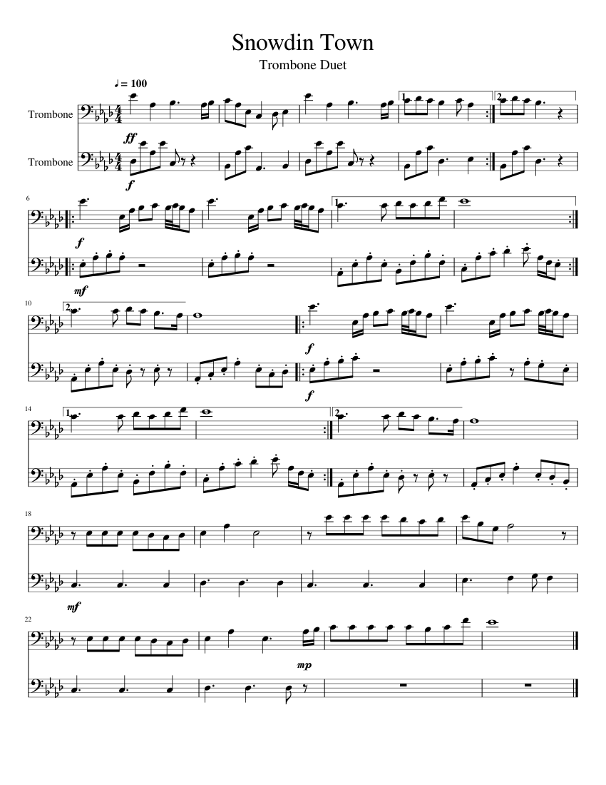 Snowdin Town - Trombone Duet Sheet Music for Trombone (Brass Duet ...