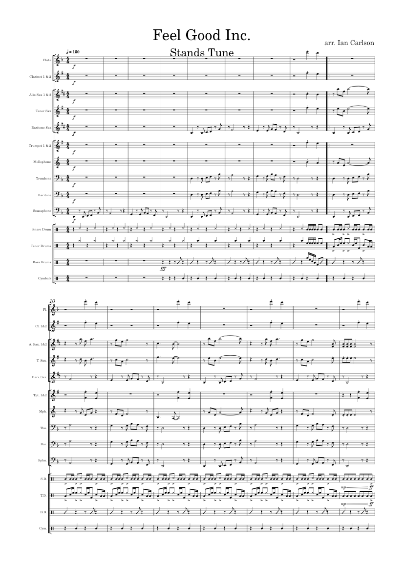 Feel Good Inc. – Gorillaz Pep Tune Sheet Music for Trombone, Flute ...