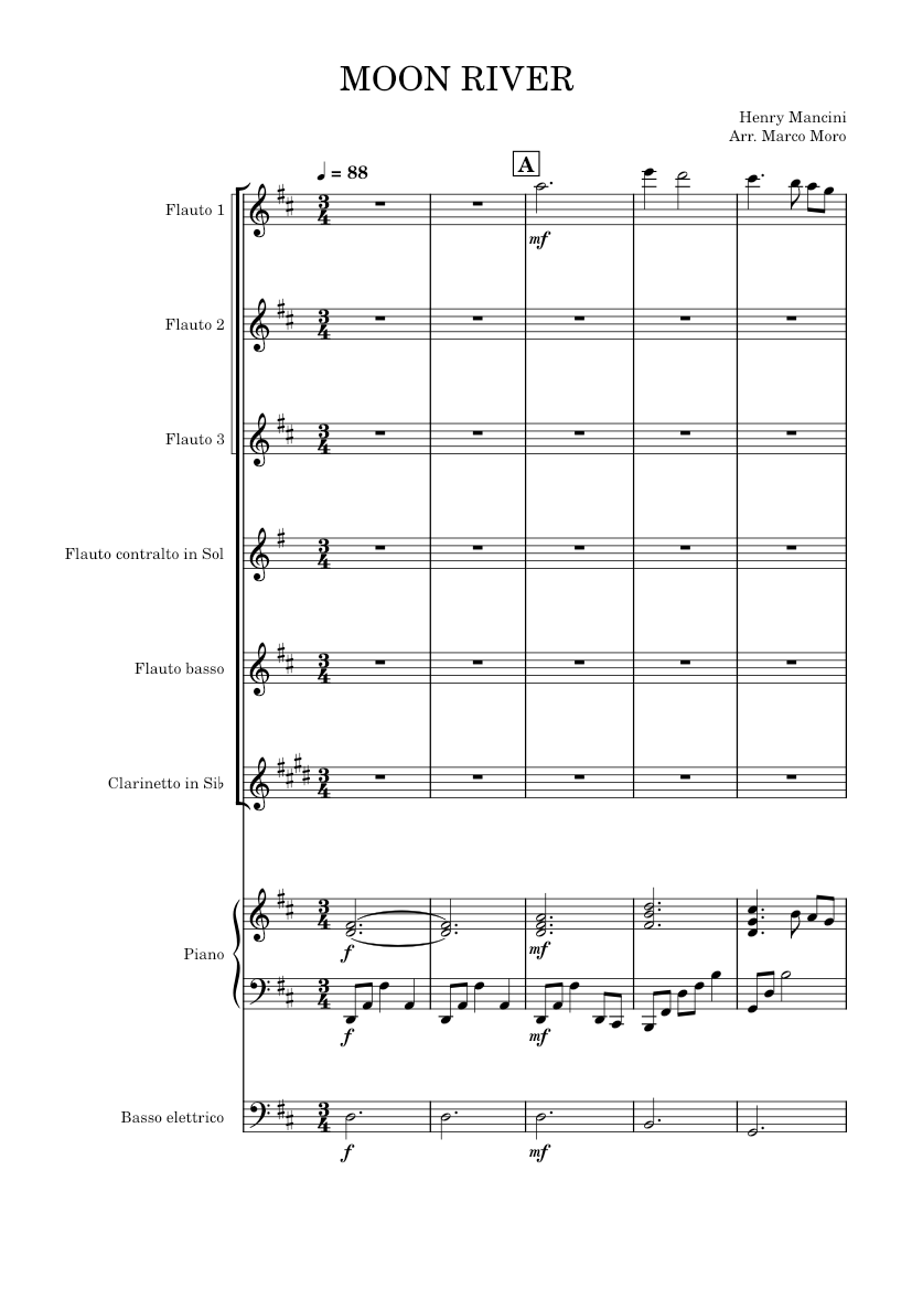 Moon River Henry Mancini Arr. Marco Moro Sheet music for Piano, Flute ...
