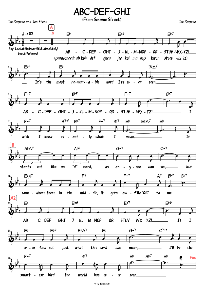 ABC-DEF-GHI from Sesame Street (Lead sheet with lyrics ) Sheet music ...