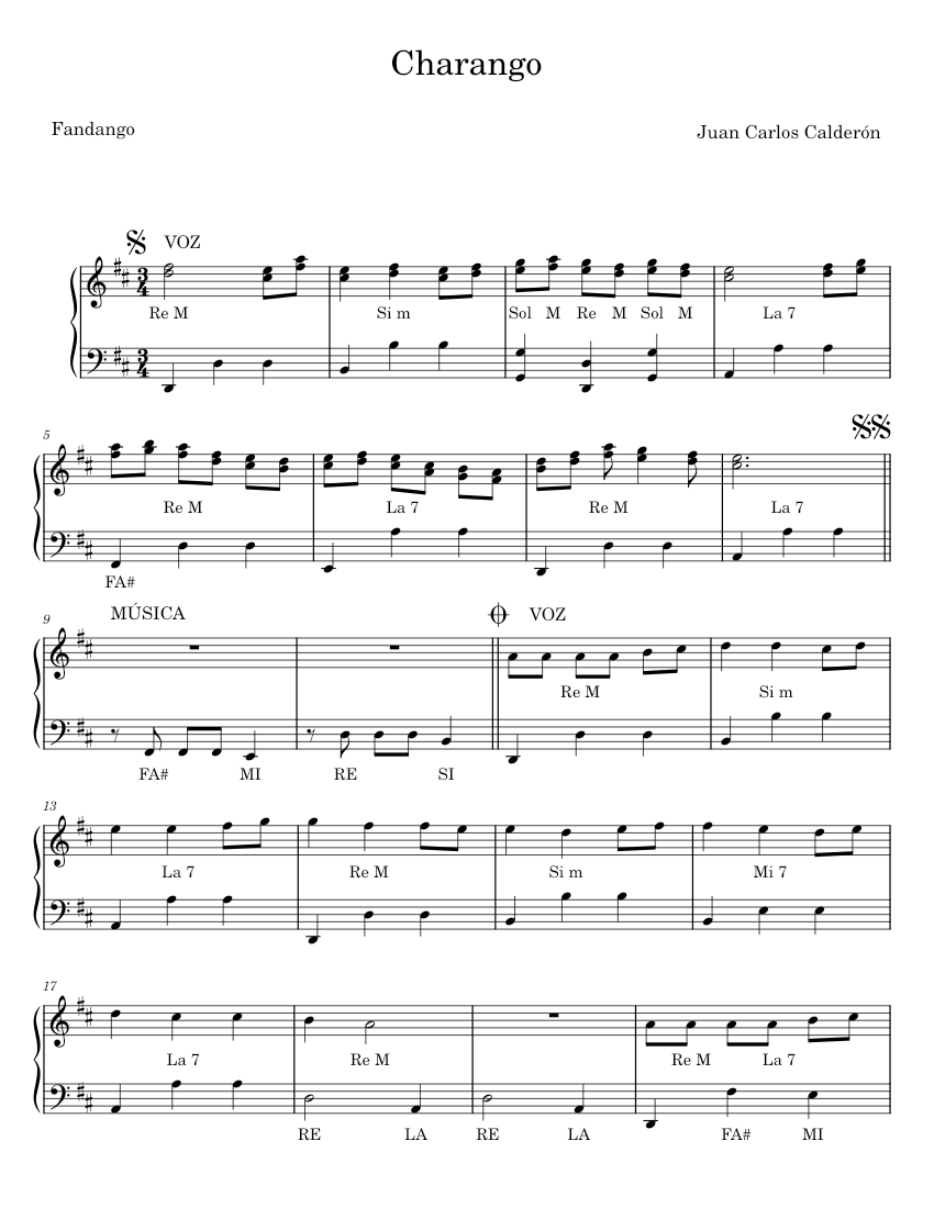 CHARANGO - JUAN CARLOS CALDERÓN Sheet Music for Piano (Solo) Easy ...