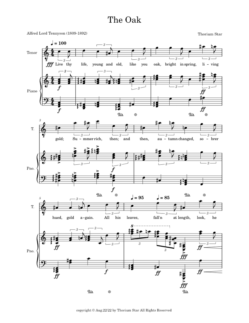 The Oak Sheet music for Piano, Tenor (Piano-Voice) | Musescore.com