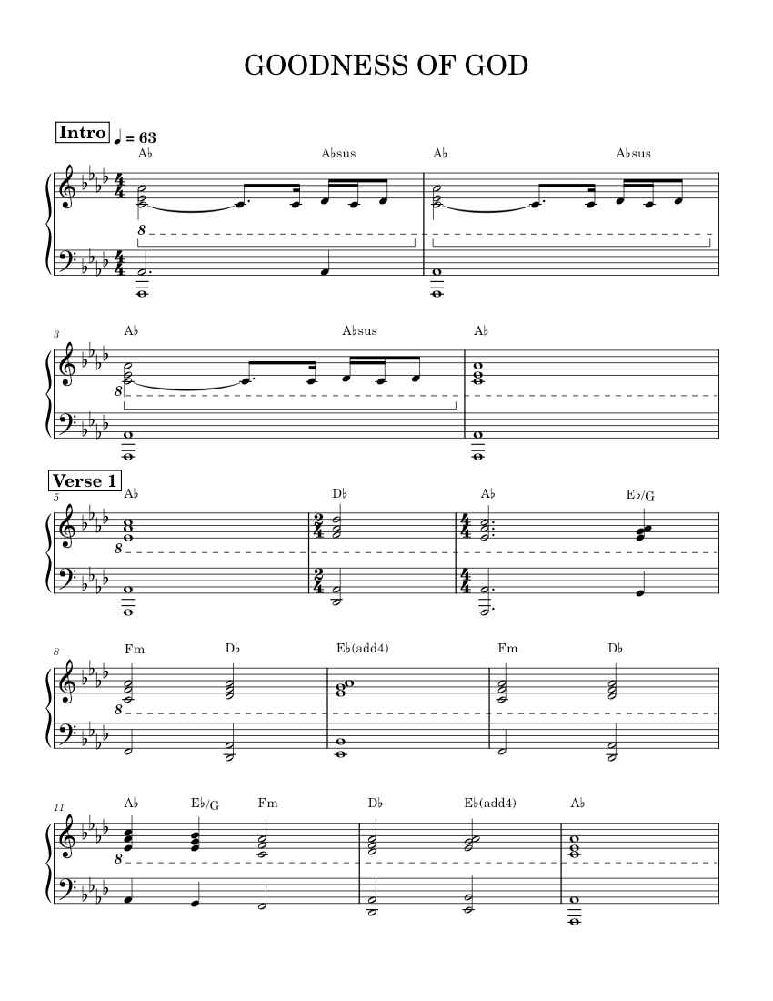 Goodness of God - Bethel Music Sheet Music with Chords for Piano (Solo ...