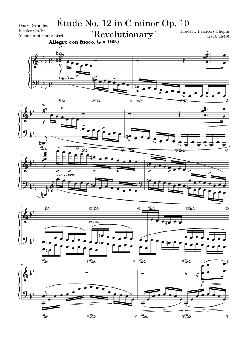 Étude in C minor 'Revolutionary', (Op. 10 No. 12), F. Chopin Sheet music for Piano (Solo ...