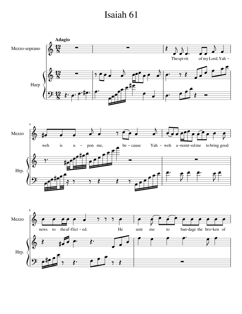 Isaiah 61 Sheet music for Mezzo soprano, Harp (Solo) | Musescore.com