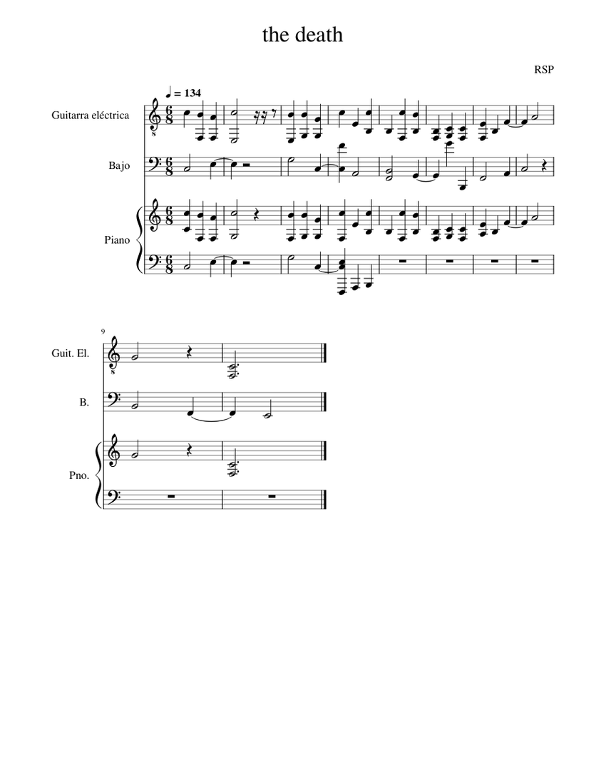 the death Sheet music for Piano, Bass voice, Guitar (Piano-Voice-Guitar ...