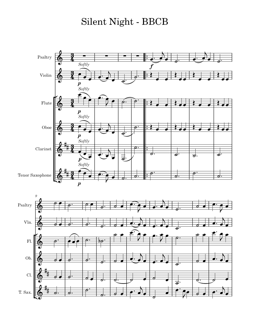 Silent Night – BBCB Sheet music for Flute, Oboe, Saxophone tenor ...