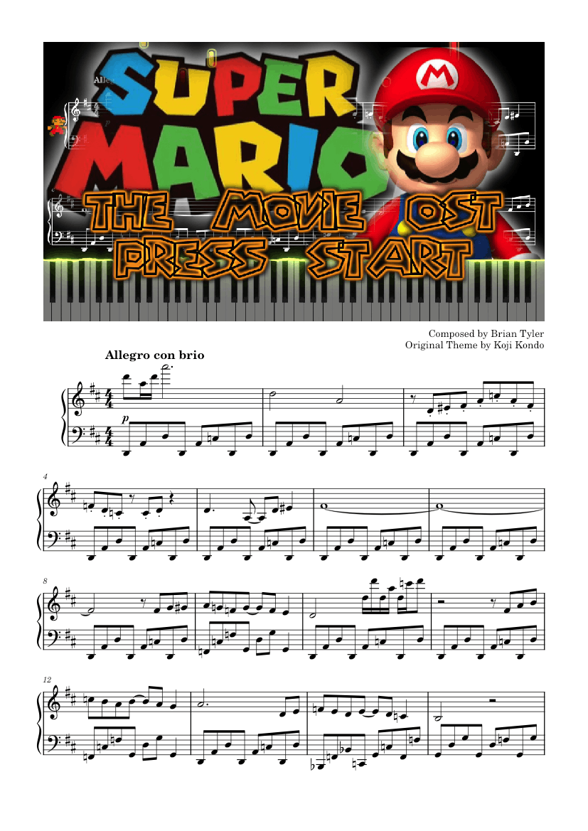 Press Start Super Mario Bros. Movie for piano solo Sheet Music for ...