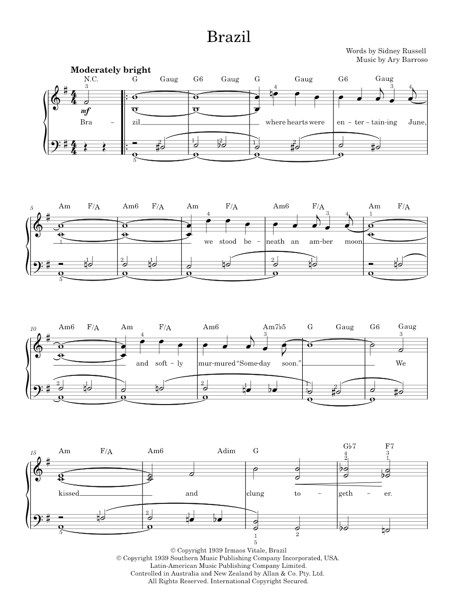 Play Official version of Brazil sheet music by Ary Barroso for Piano ...