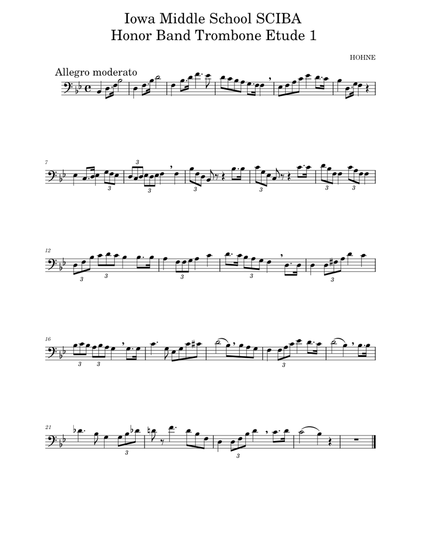 2021 Iowa Middle School SCIBA Honor Band Trombone Etude 1 - piano tutorial