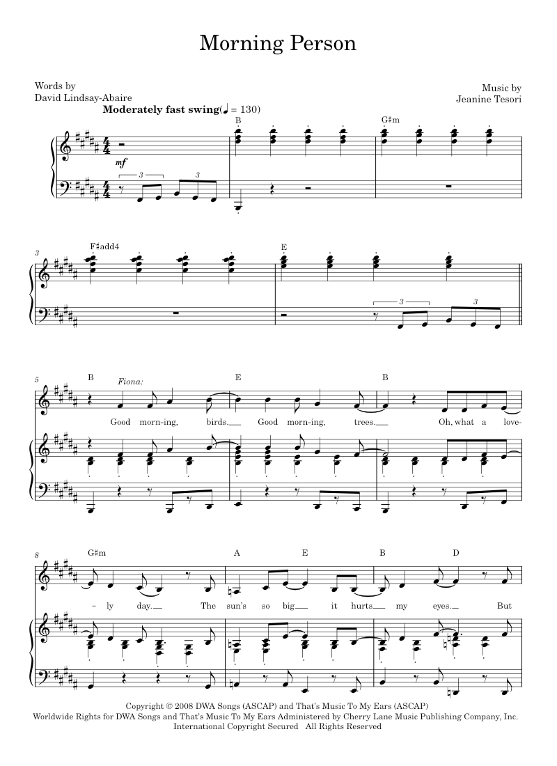 Play Official version of Morning Person sheet music by Shrek The ...