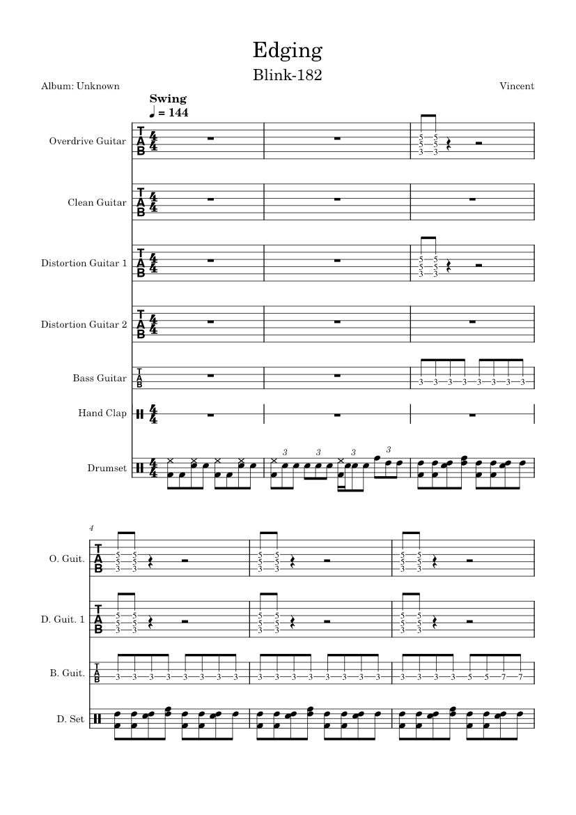 Blink-182 - Edging Sheet music for Guitar, Bass guitar, Drum group ...