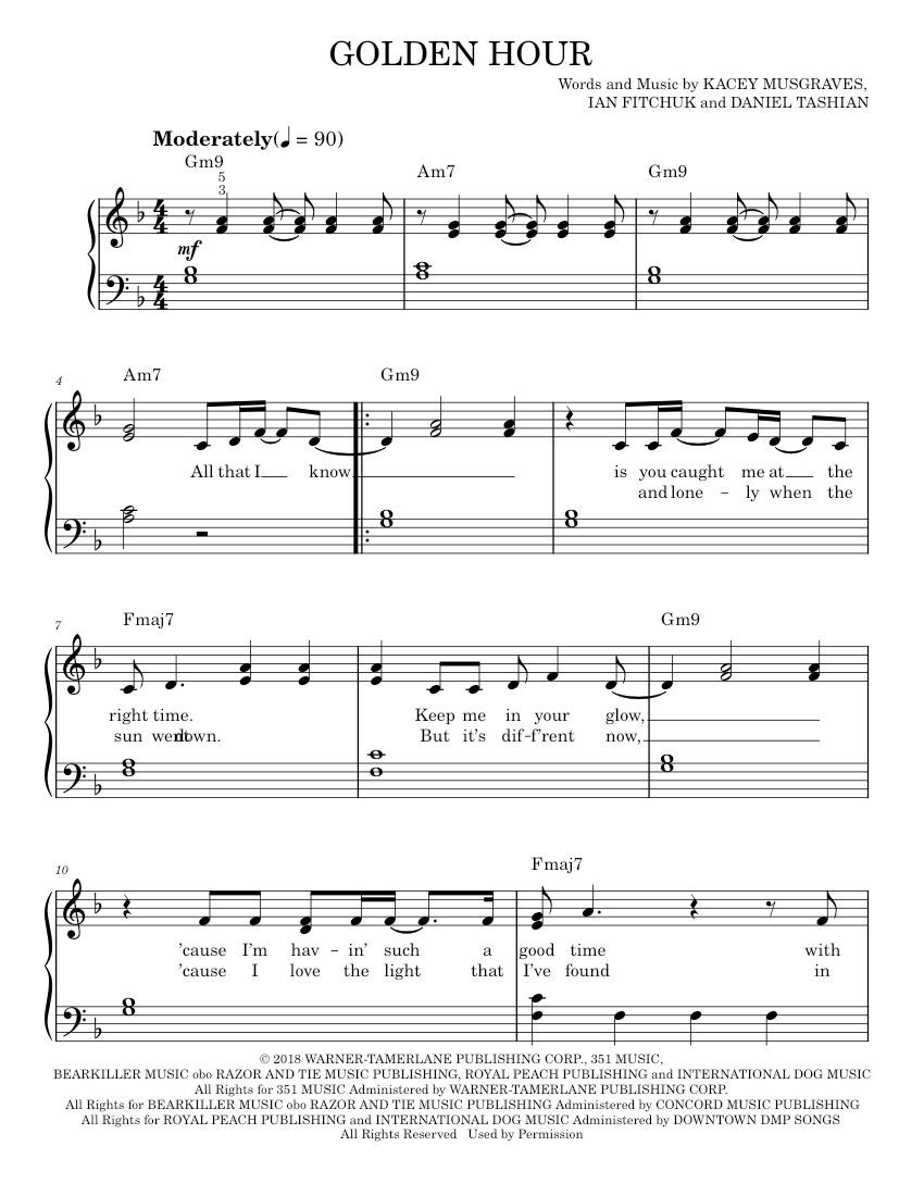 Play Official version of Golden hour Sheet Music by Kacey Musgraves for ...