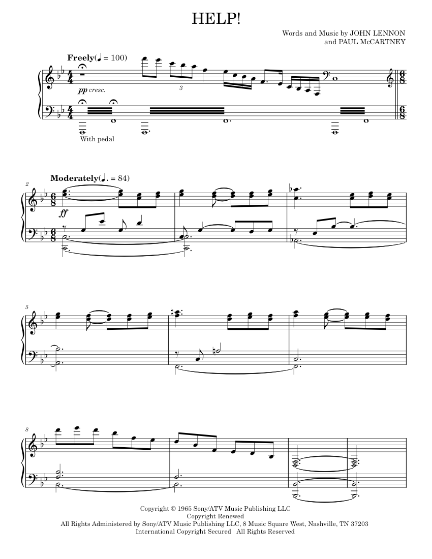 Play Official version of Help! Sheet Music by The Beatles for Piano ...