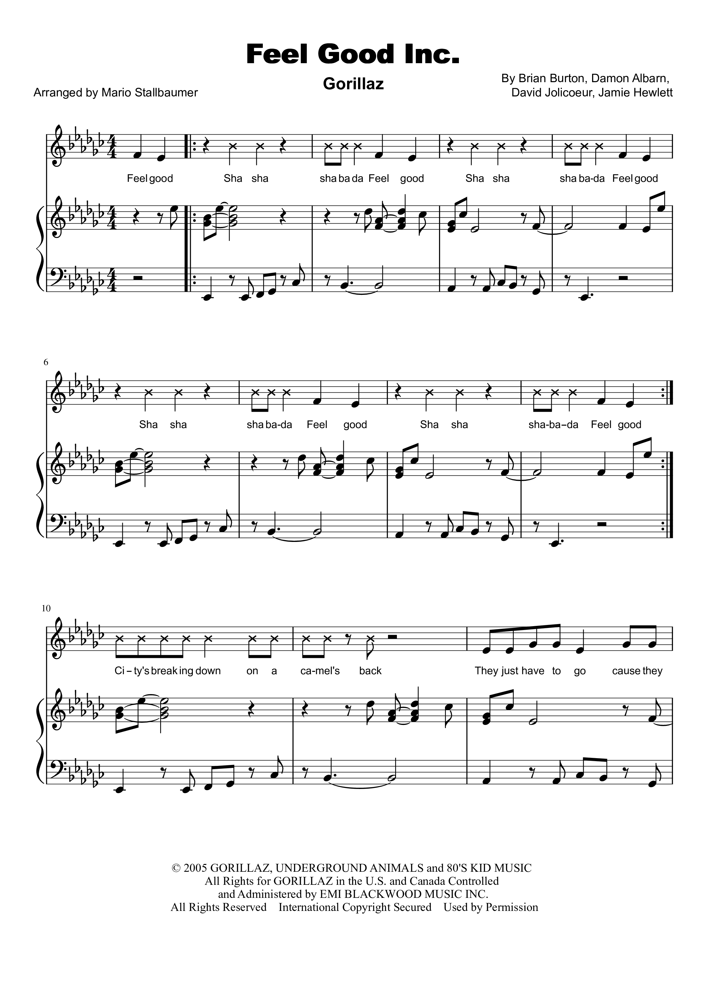 Play Official version of Feel Good Inc. Sheet Music by Gorillaz for ...