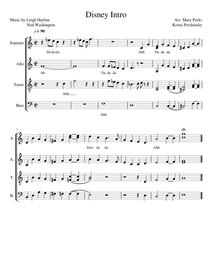 Disney Intro Sheet music for Soprano, Alto, Tenor, Bass voice (Choral ...