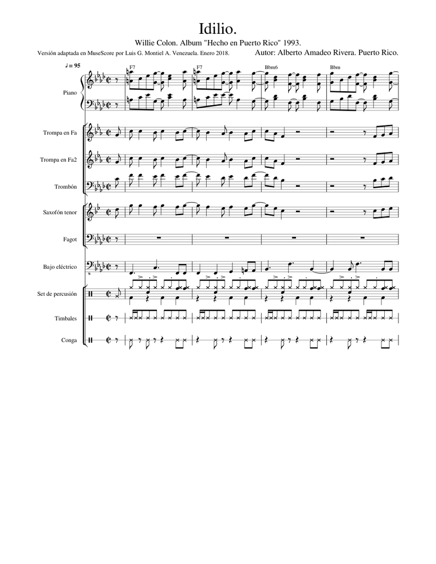 Idilio. Alberto Amadeo Rivera. Sheet music for Piano, Trombone, Bassoon ...