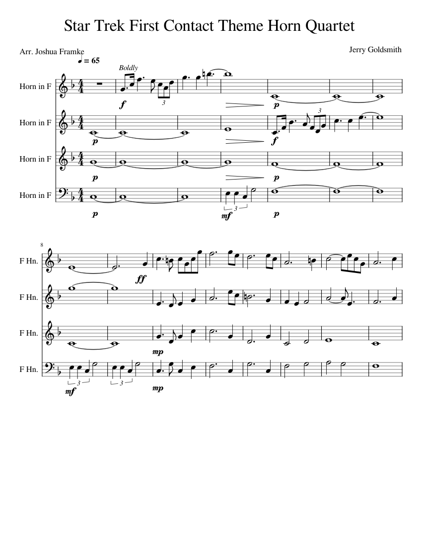 Star Trek First Contact Theme Horn Quartet Sheet music for French horn ...