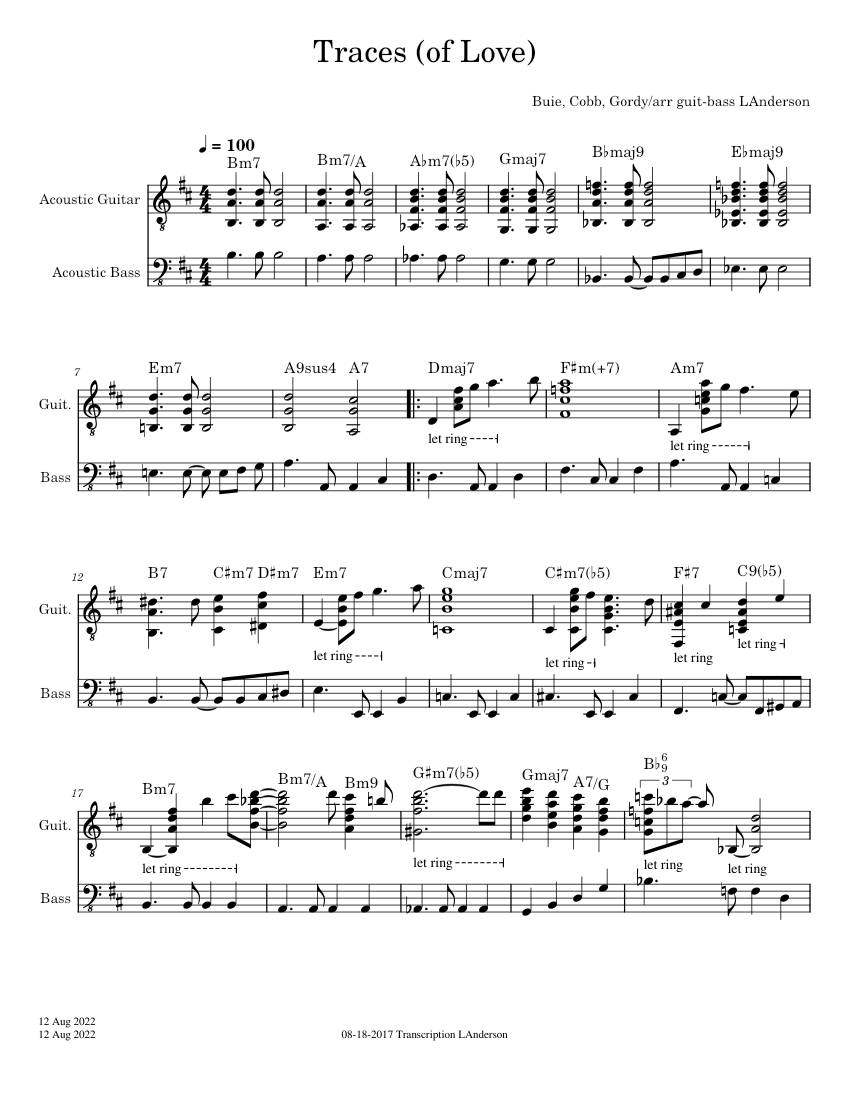 Traces – Buddy Buie, J.R. Cob, Emory Gordy Sheet music for Guitar, Bass ...