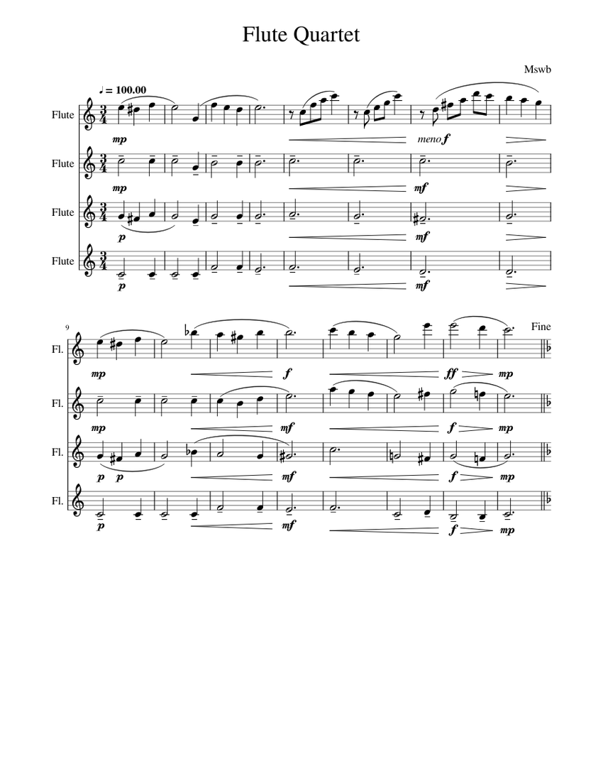 Flute Quartet Sheet music for Flute (Mixed Quartet) | Musescore.com