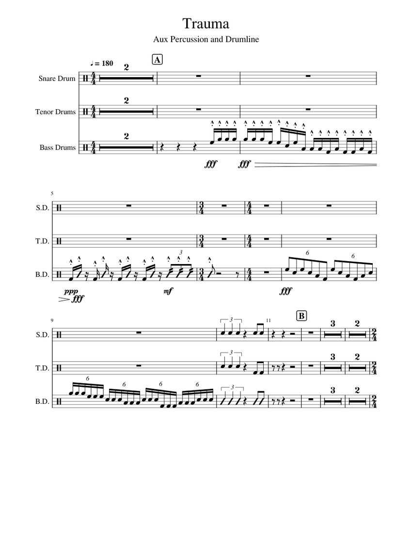 Learn The Beats: Trauma Sheet music for Snare drum, Tenor drum, Bass ...