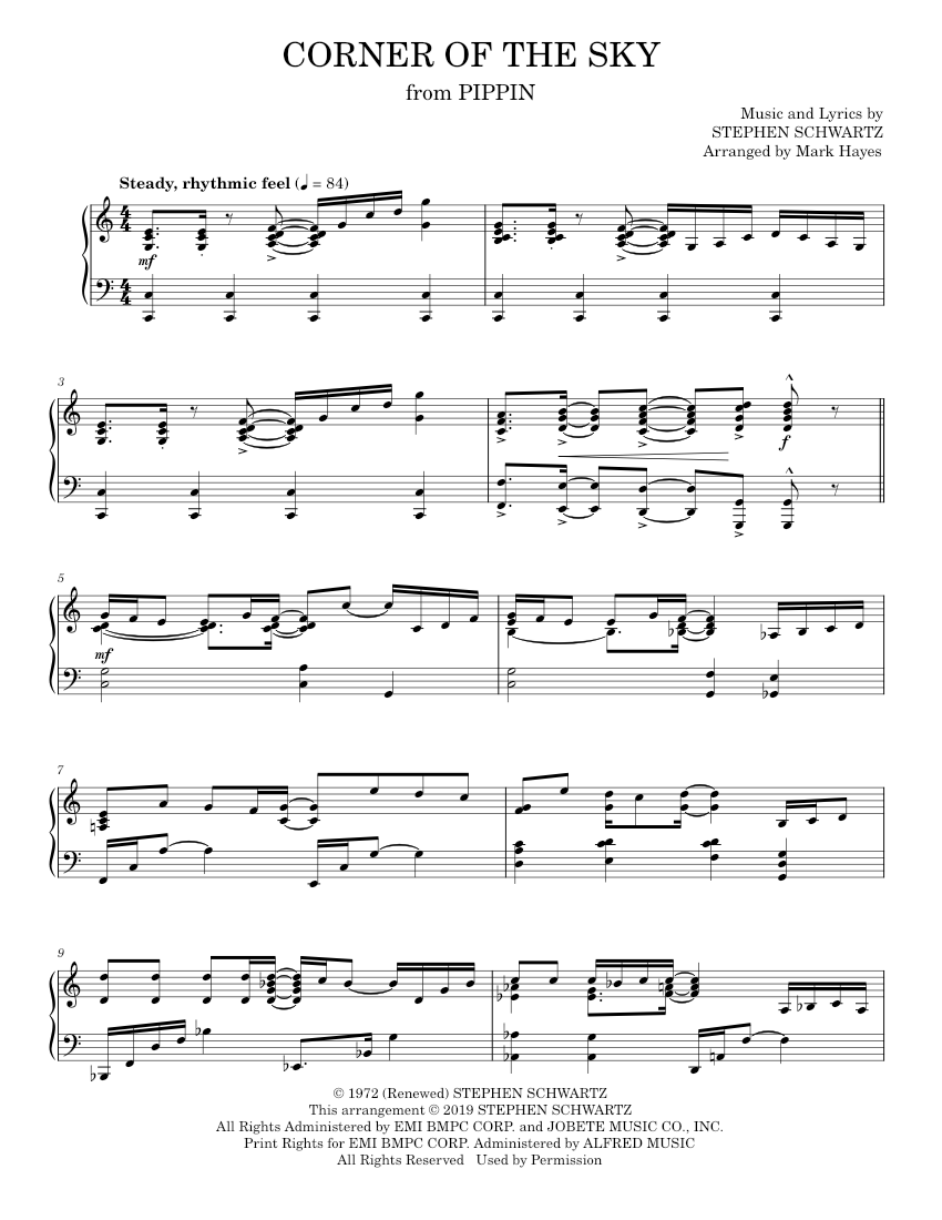 corner of the sky Sheet music for Piano: Music Notes