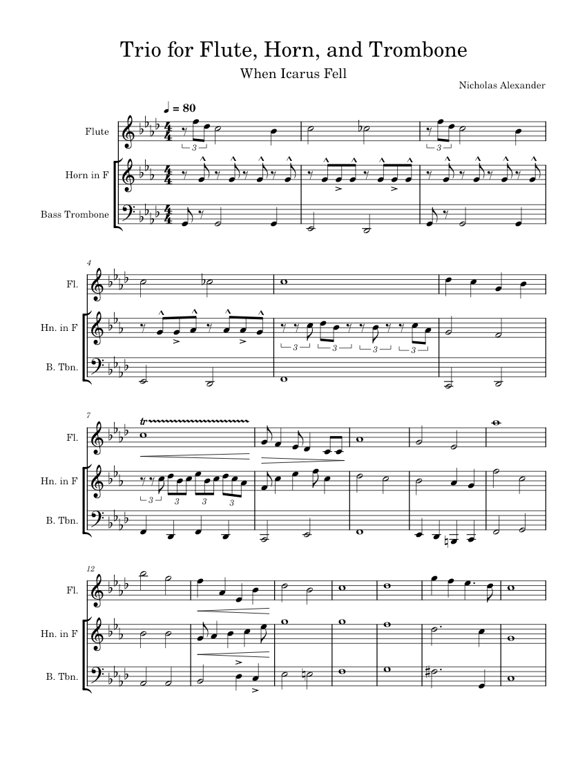 Trio for Flute, Trombone, and Horn Sheet music for Trombone, Flute ...