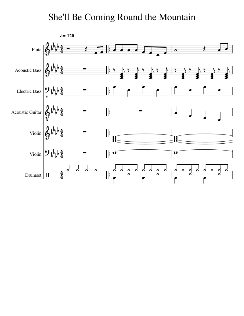She'll Be Coming Round the Mountain Sheet music for Flute, Violin ...