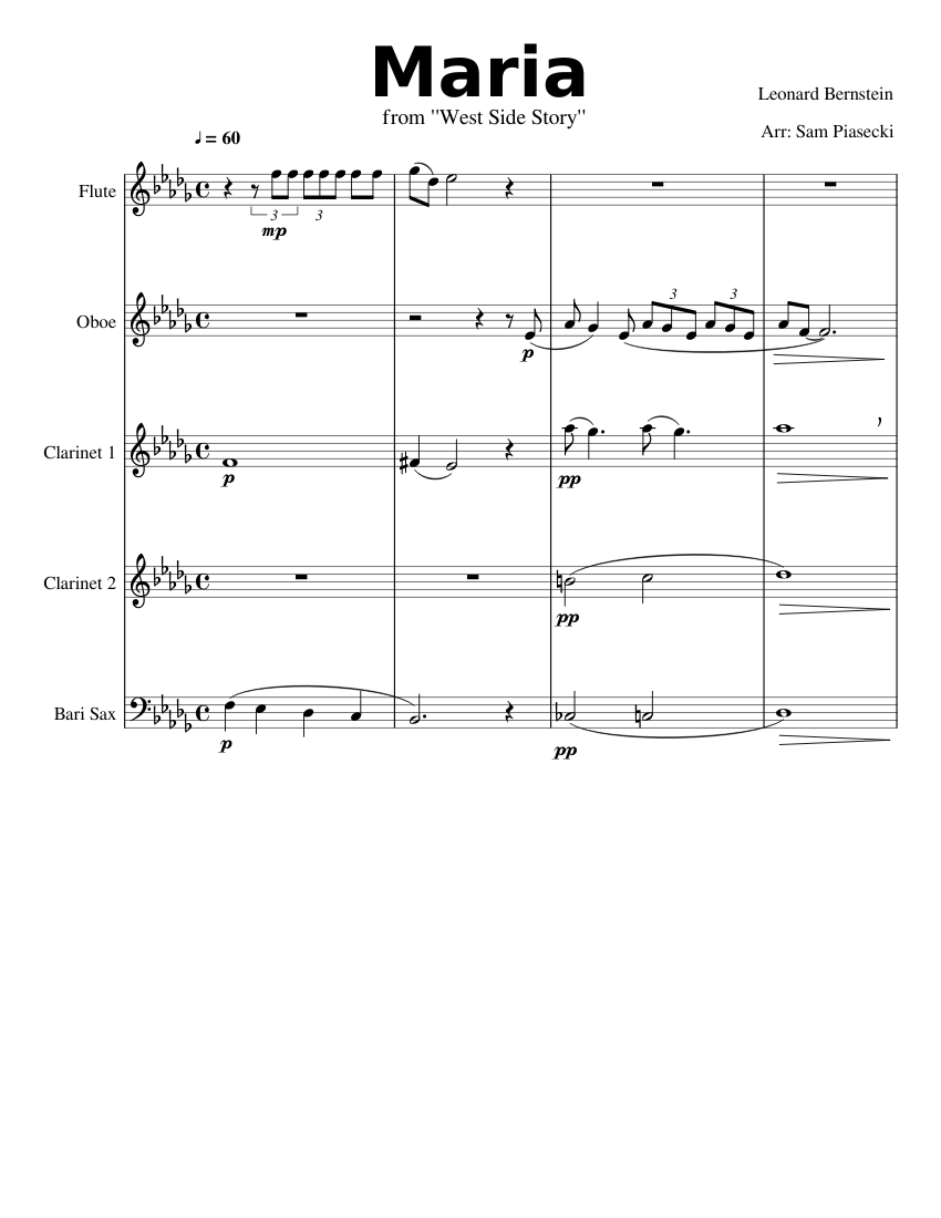 Maria (West Side Story) Sheet music for Flute, Oboe, Clarinet in b-flat ...