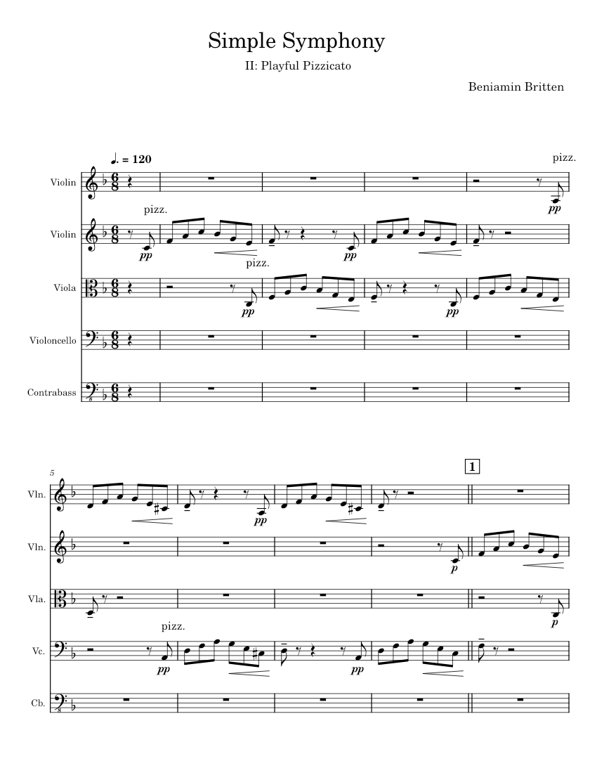 Simple Symphony - Benjamin Britten Sheet Music for Violin, Viola, Cello, Woodwinds (other ...