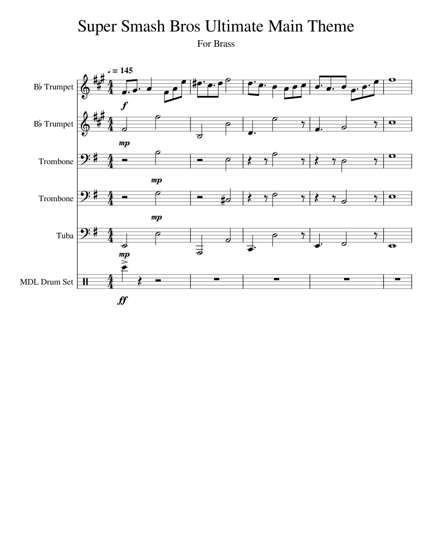 Super Smash Bros Ultimate Main Theme for brass Sheet music for Trombone ...